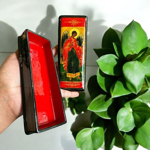 Accents | Vintage Religious Hand Painted Icon Archangel Gabriel Lacquer ...